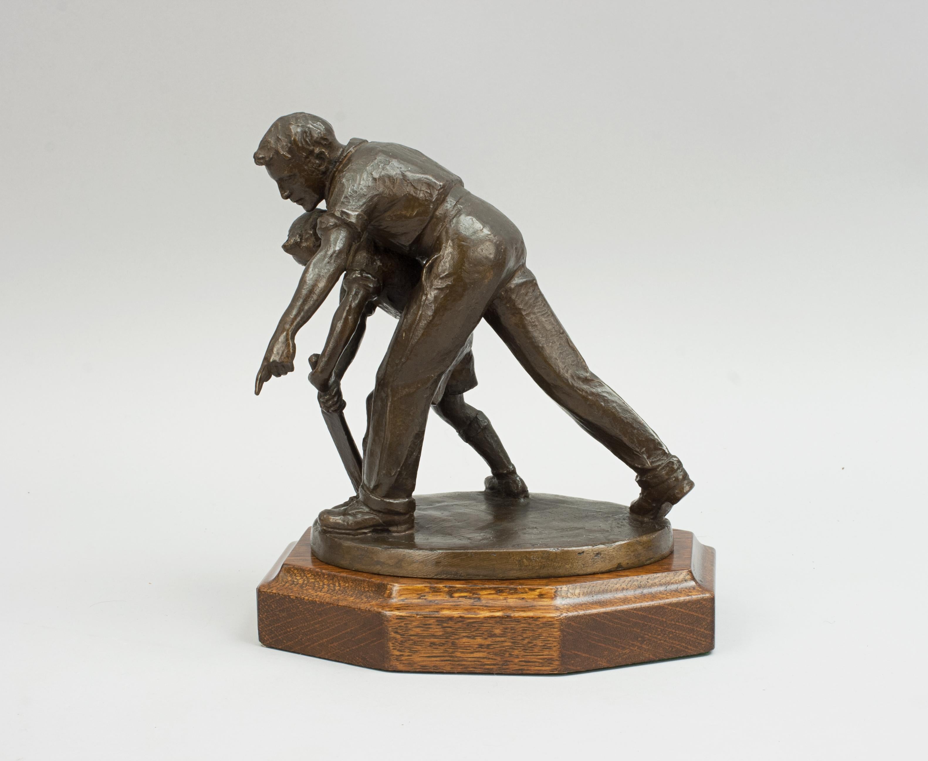 Antique Bronze Cricket Figures, Father and Son Cricket Statue For Sale ...