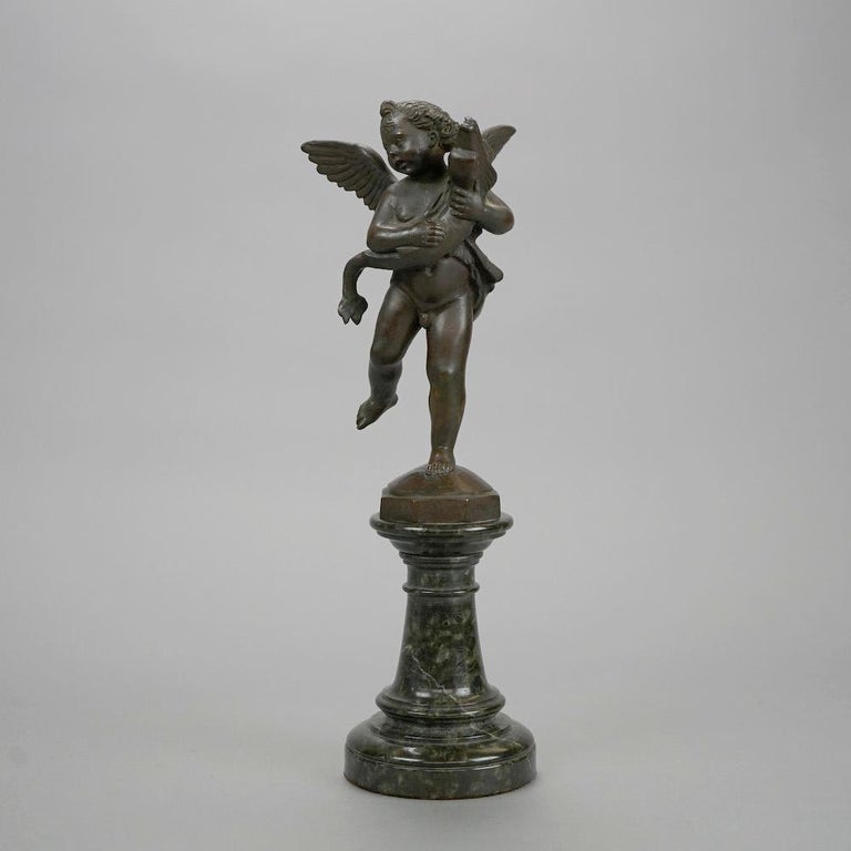 Antique Bronze Cupid and Dolphin Statue on Marble Plinth 19th C For ...