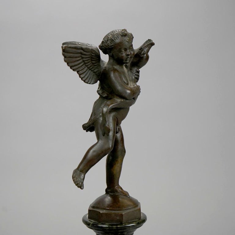 Antique Bronze Cupid and Dolphin Statue on Marble Plinth 19th C For ...