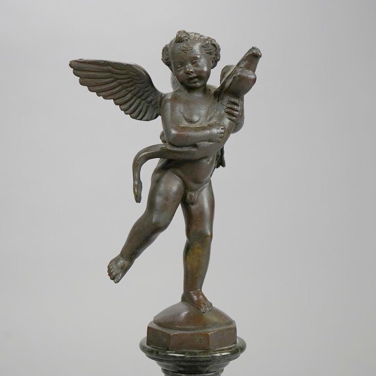 Antique Bronze Cupid and Dolphin Statue on Marble Plinth 19th C For ...