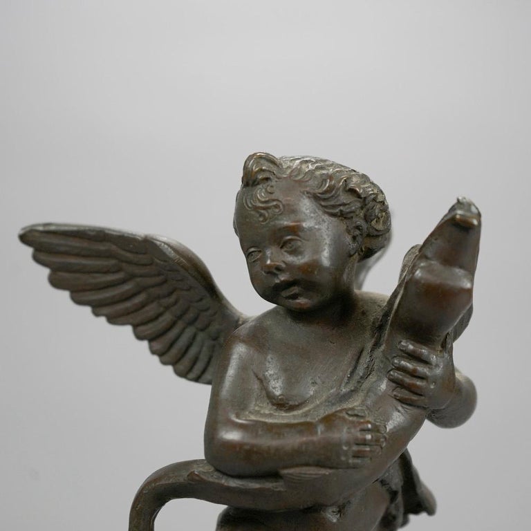 Antique Bronze Cupid and Dolphin Statue on Marble Plinth 19th C For ...