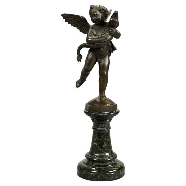 Antique Bronze Cupid and Dolphin Statue on Marble Plinth 19th C For ...