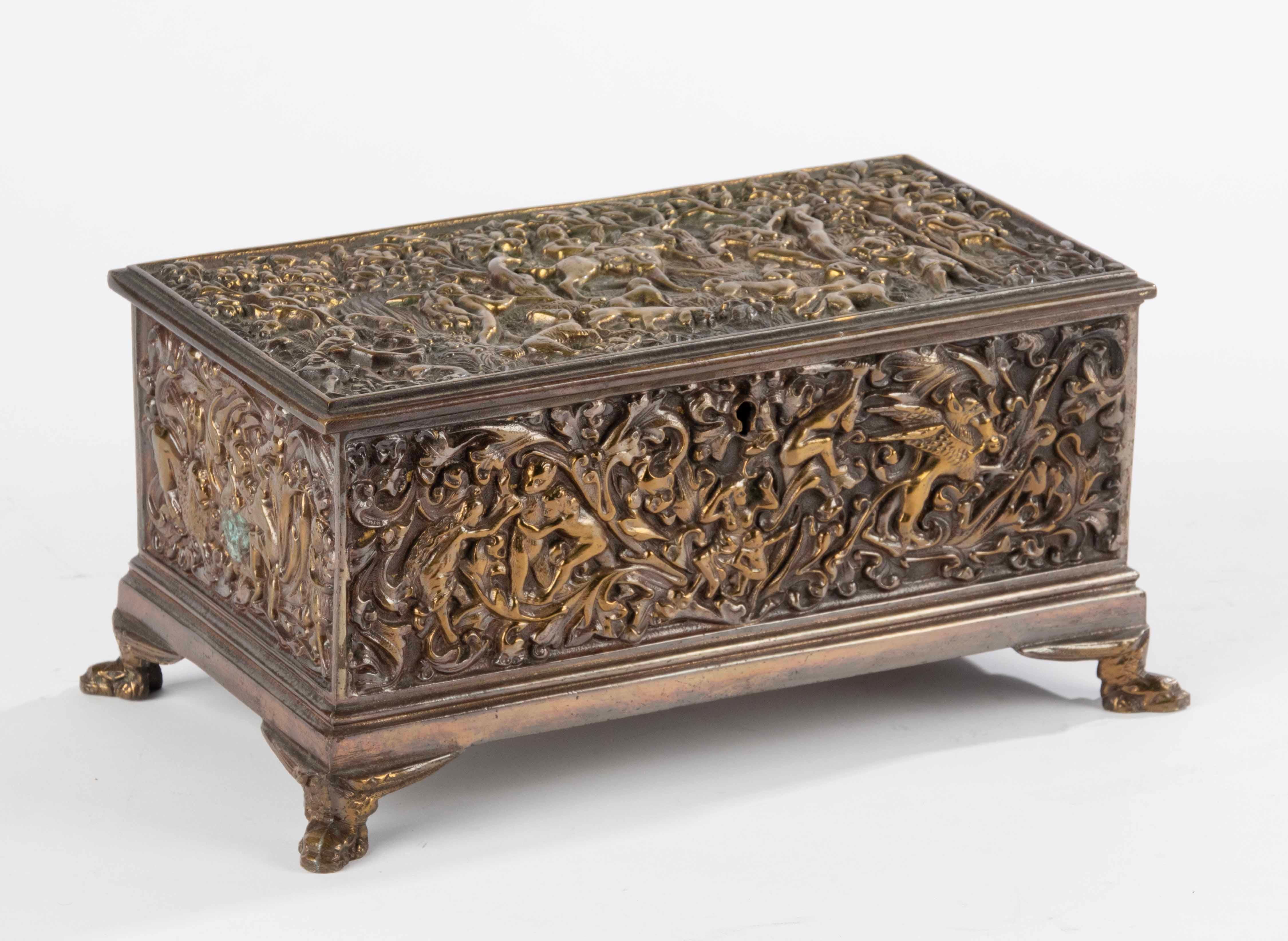 Antique Bronze Decorative Box - Renaissance Style with Mythical Scenes ...