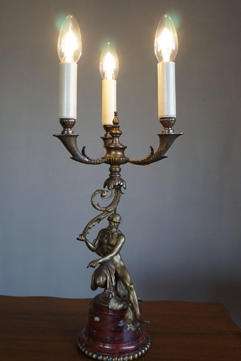 Antique Bronze Empire Style Table Lamp with a Nude Zeus Sculpture on ...
