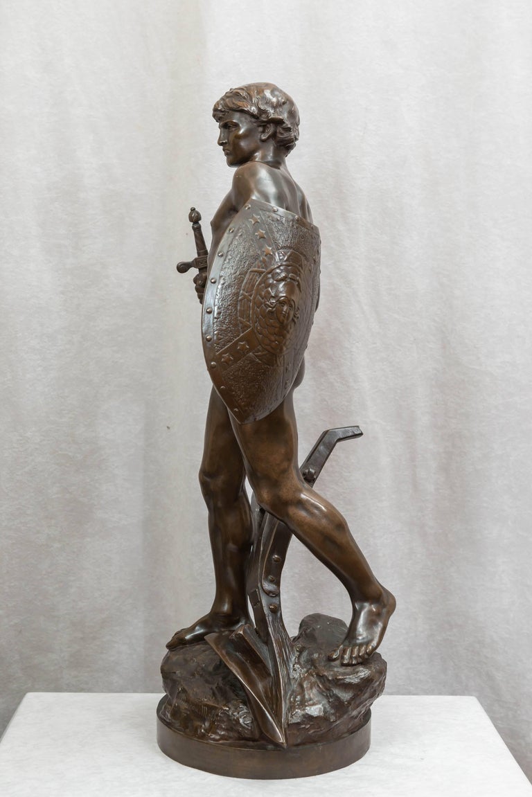 Antique Bronze Figure of a Young Handsome Warrior, Artist Signed at 1stDibs