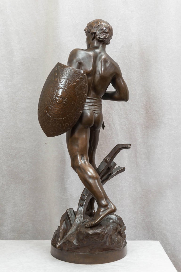 Antique Bronze Figure of a Young Handsome Warrior, Artist Signed at 1stDibs