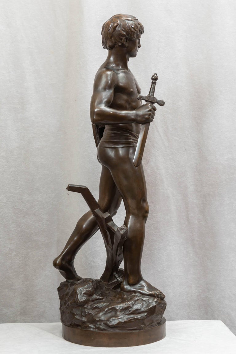 Antique Bronze Figure of a Young Handsome Warrior, Artist Signed at 1stDibs