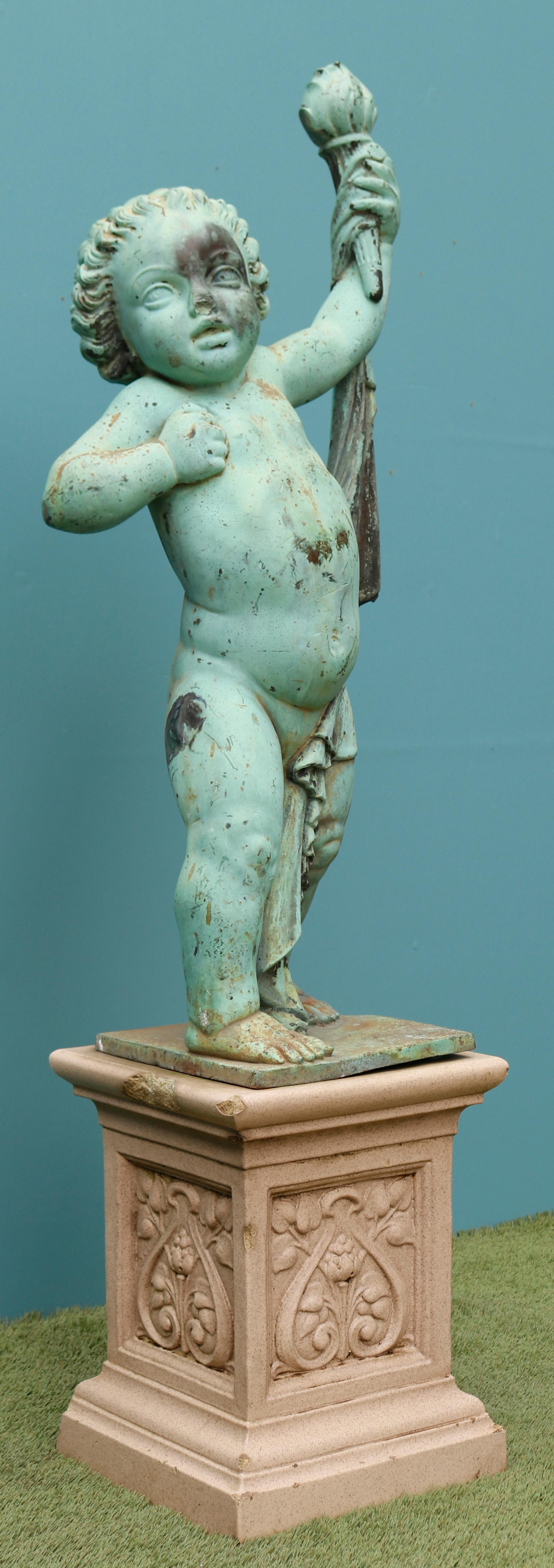 Antique Bronze Garden Statue Depicting Putto at 1stDibs