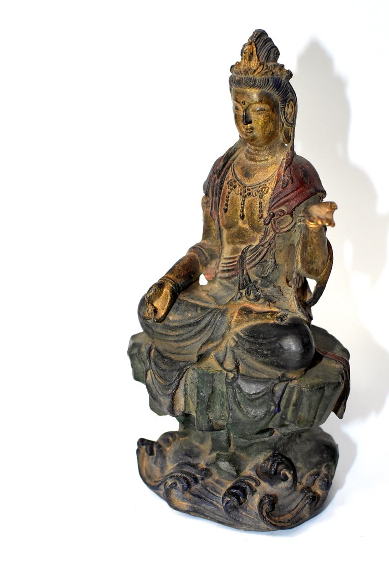 Antique Bronze Kwan Yin Statue, Blessing at 1stDibs