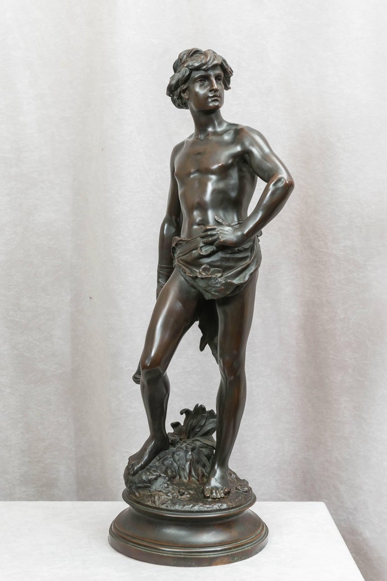 Antique Bronze of David Holding His Slingshot Ready for Action at 1stDibs