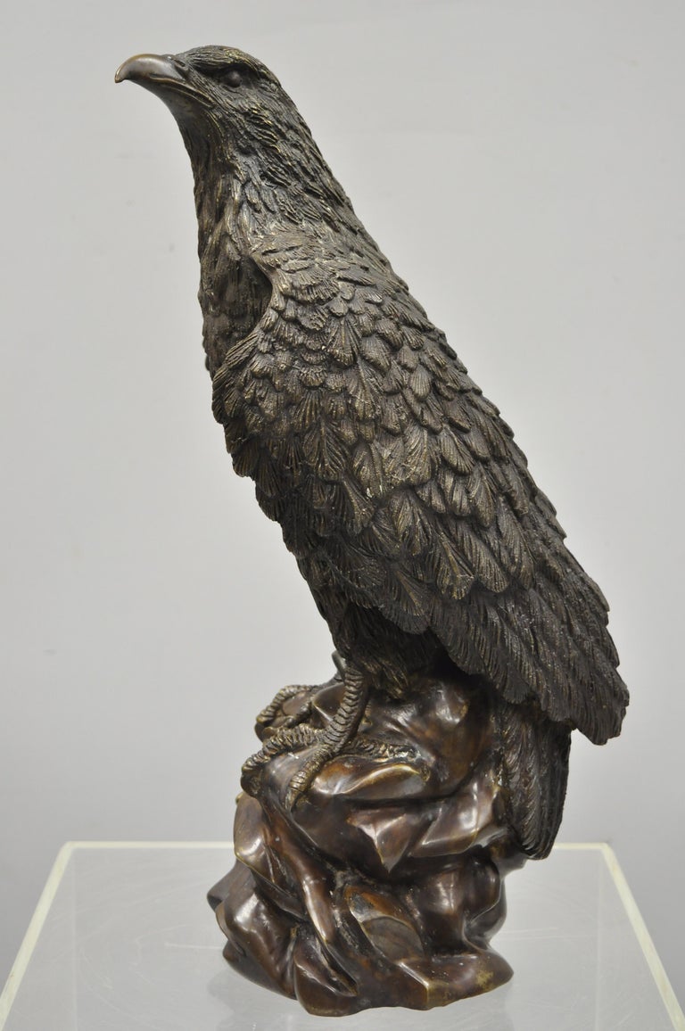 Antique Bronze Perched Eagle Above Rocks Sculpture Statue Figure at 1stDibs