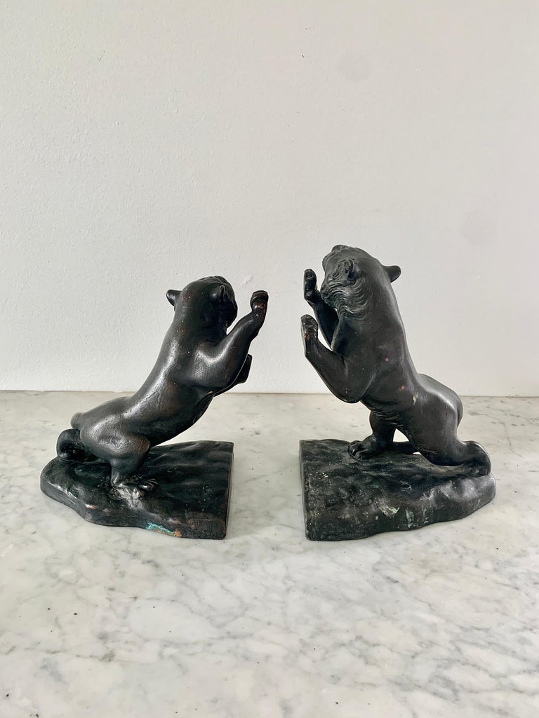 Antique Bronze Roaring Tiger Bookends, Pair For Sale at 1stDibs