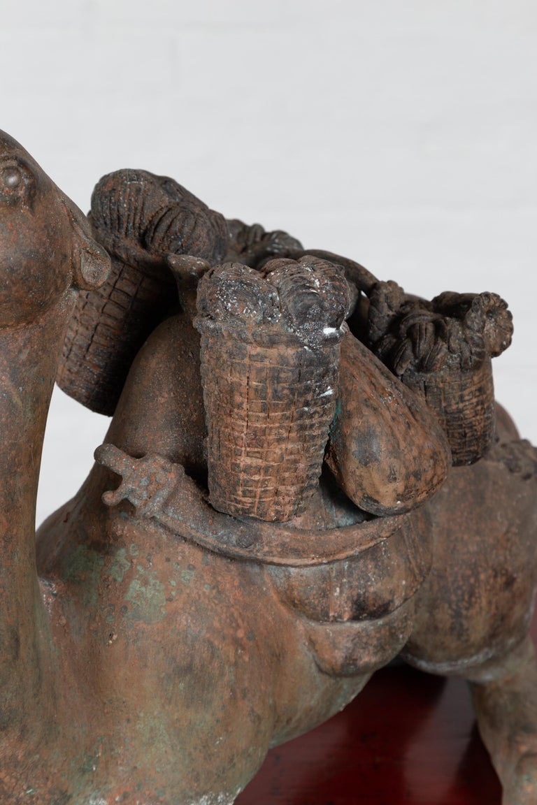 Antique Bronze Sculpture of a Camel Carrying Baskets with Verdigris ...
