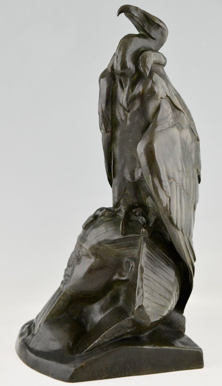 Antique bronze sculpture of a vulture on a sphinx by Cain, France 1851 ...