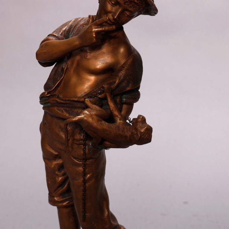 Antique Bronze Statue of Smoking Boy with Monkey by Wegener Denmark ...