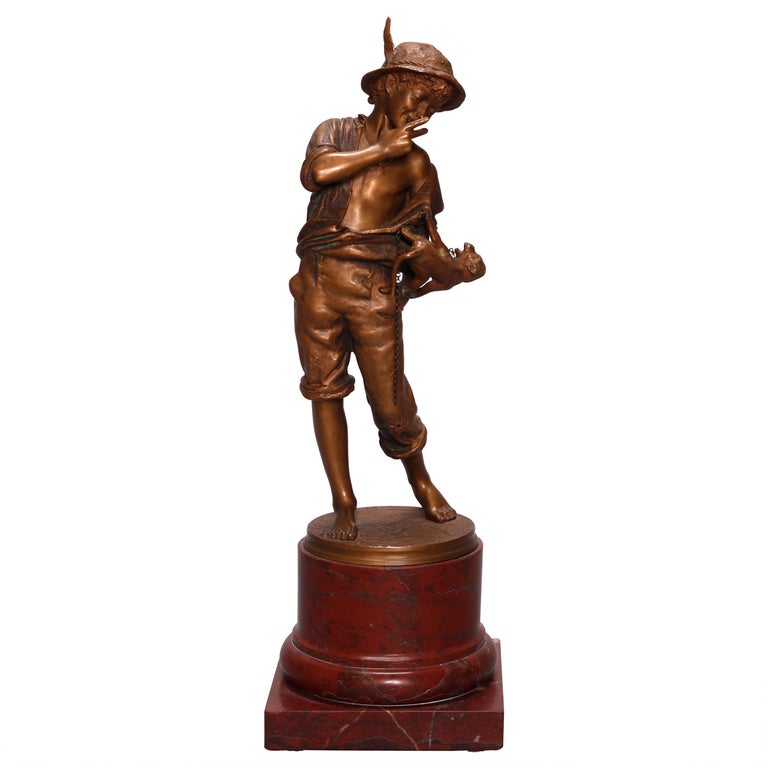 Antique Bronze Statue of Smoking Boy with Monkey by Wegener Denmark ...