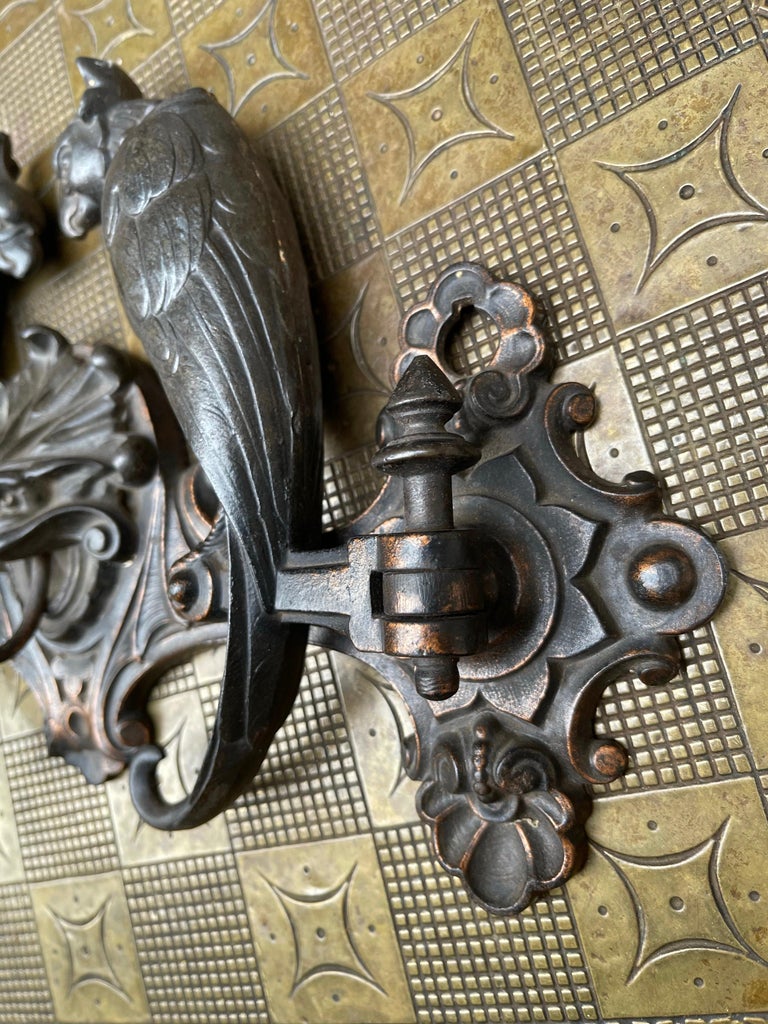 Antique Bronzed Iron Wall Key or Coat Rack with Movable Parrot ...