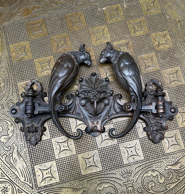 Antique Bronzed Iron Wall Key or Coat Rack with Movable Parrot ...