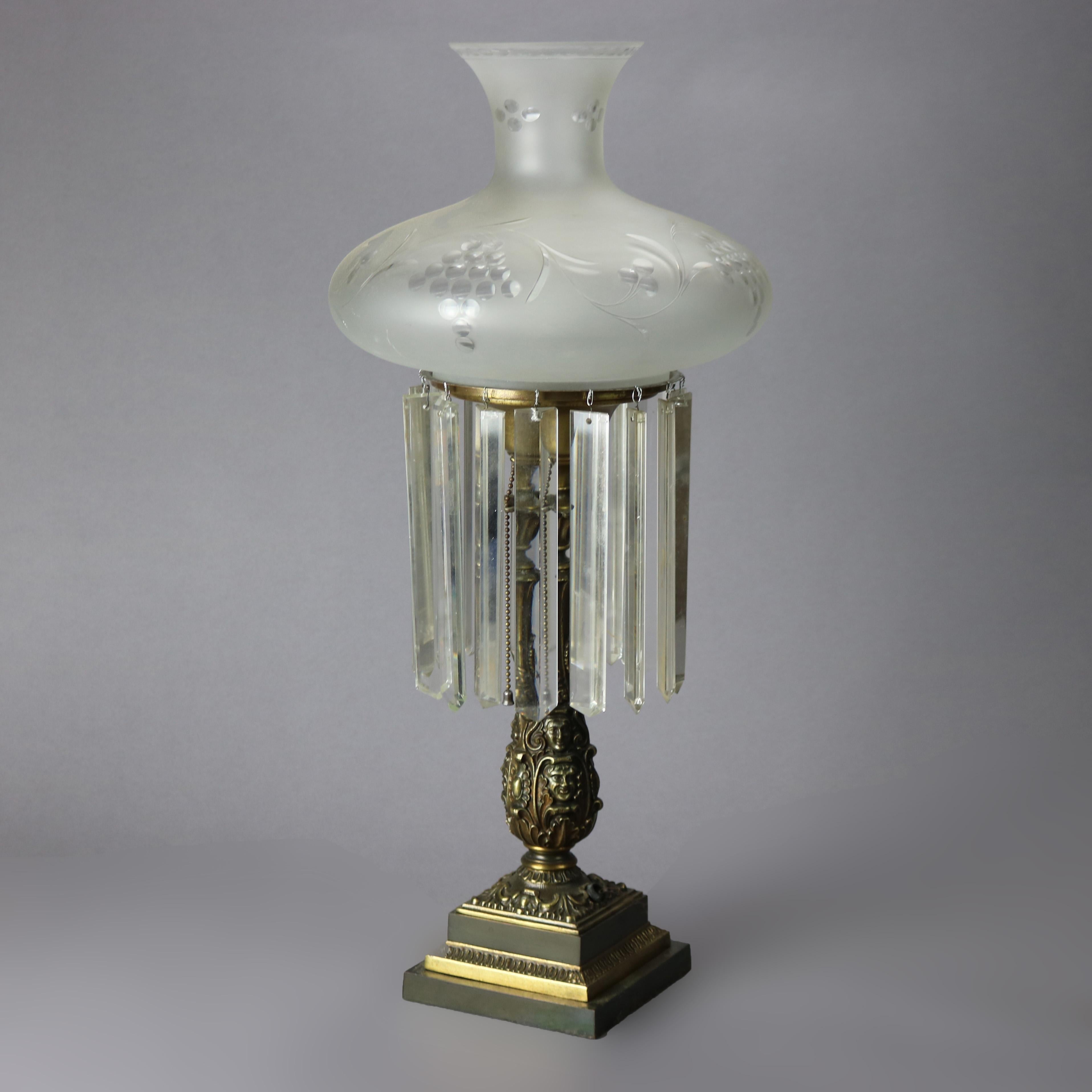 Antique Bronzed Metal and Crystal Figural Astral Lamp circa 1900 For ...