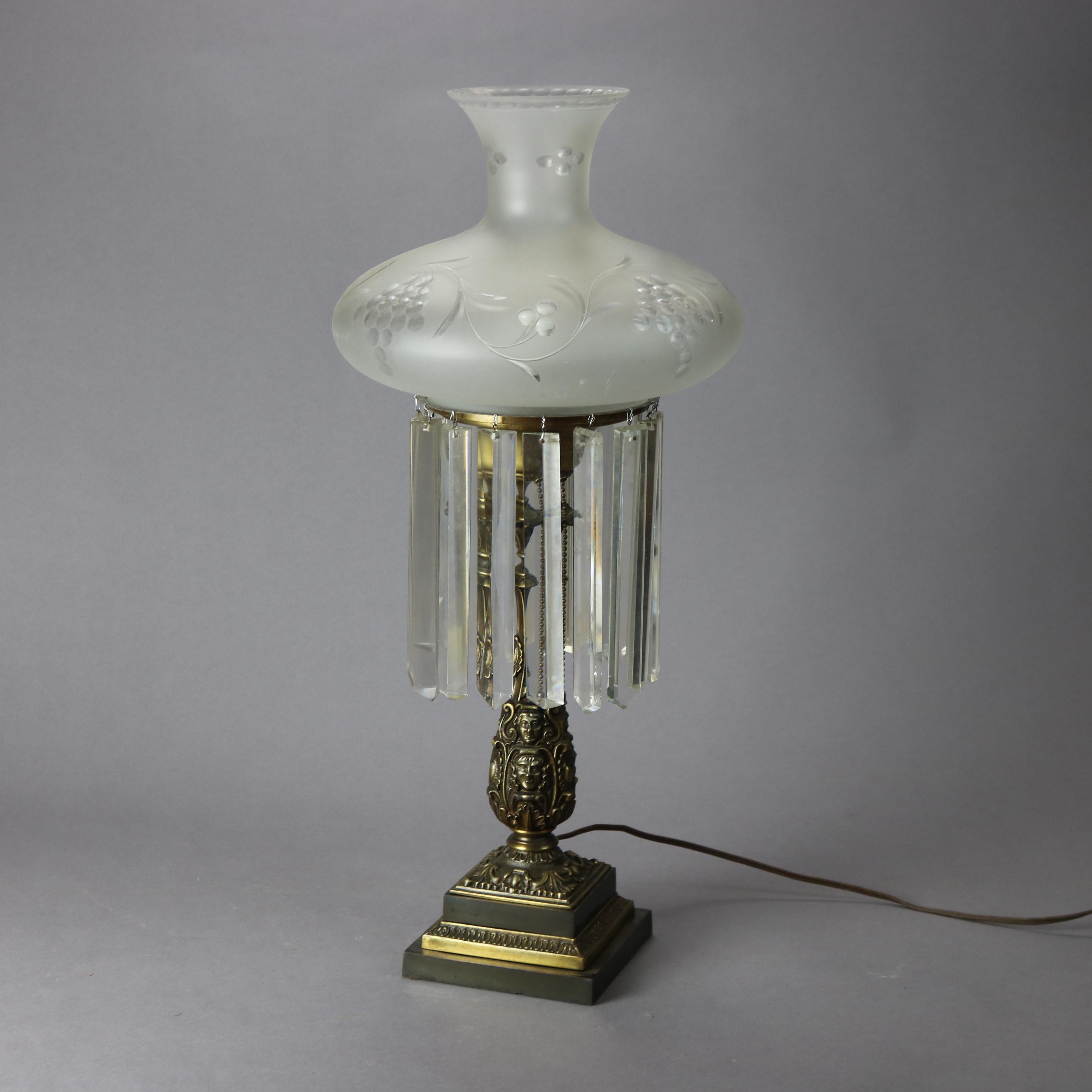 Antique Bronzed Metal and Crystal Figural Astral Lamp circa 1900 For ...