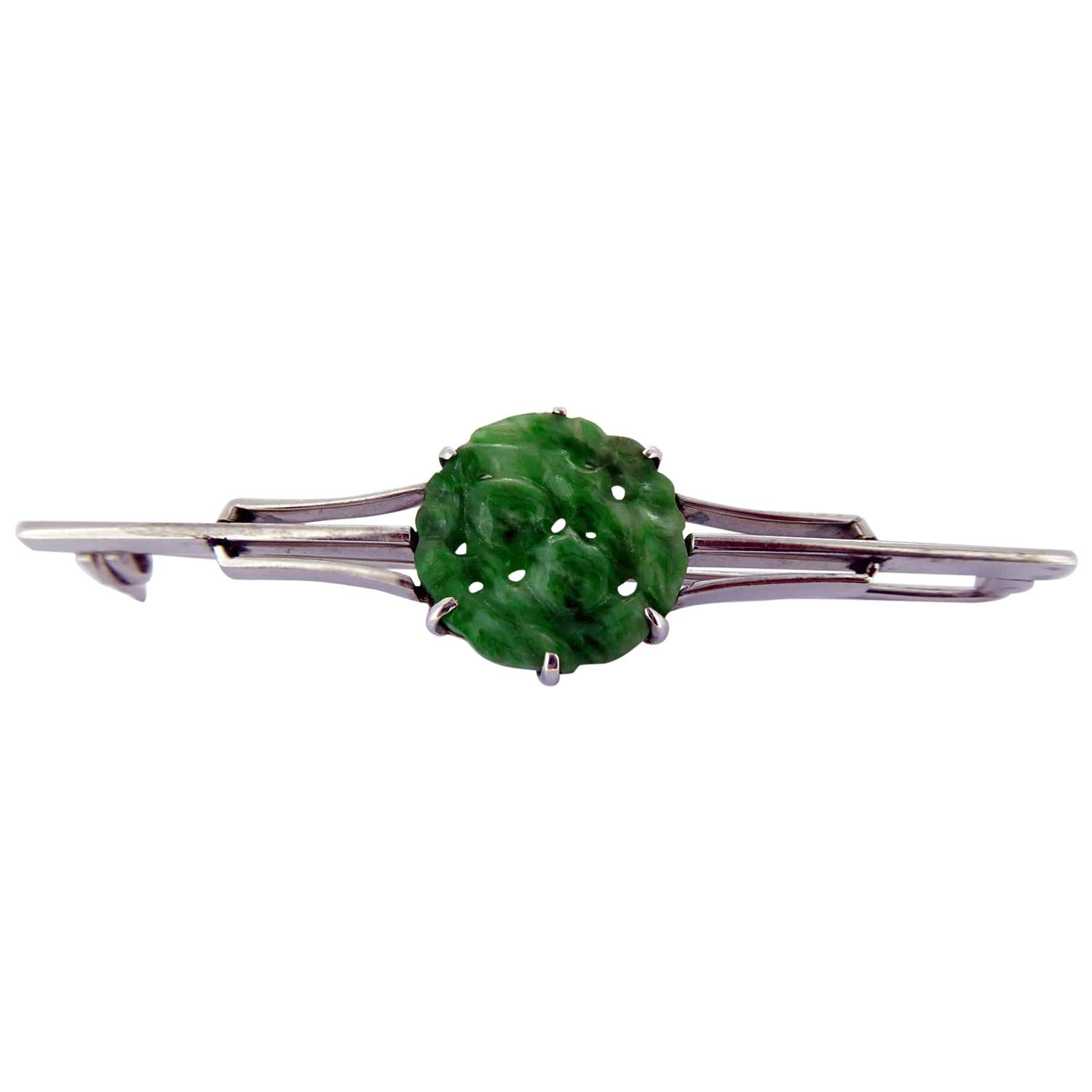 Carved Jadeite Plaque Brooch For Sale at 1stDibs