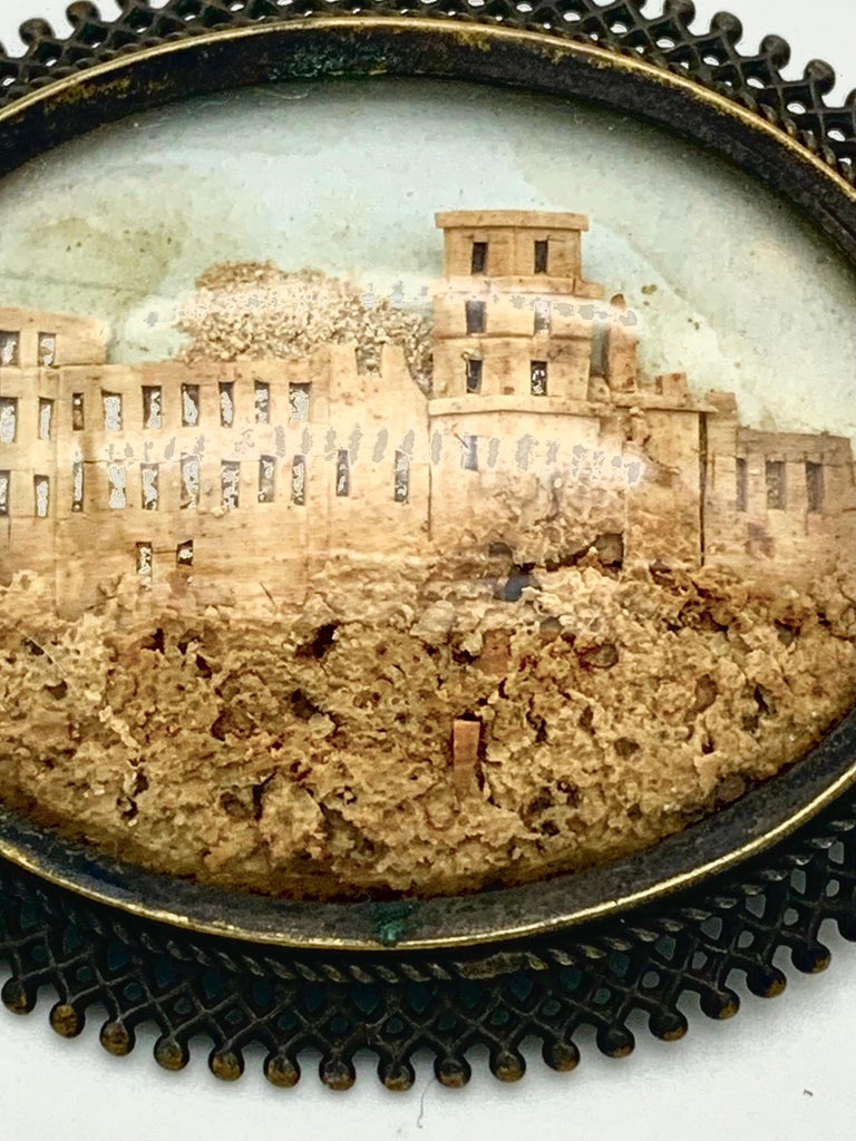 Antique Brooch with Miniature Carved Cork Diorama Metall Kork Paper For ...