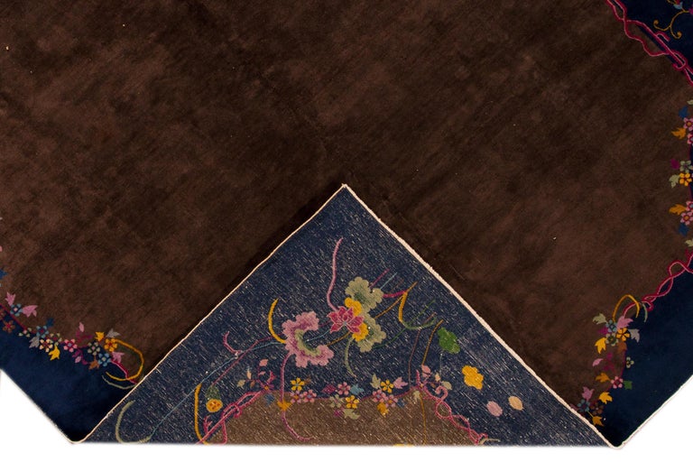 Antique Brown Chinese Art Deco Wool Rug For Sale at 1stDibs