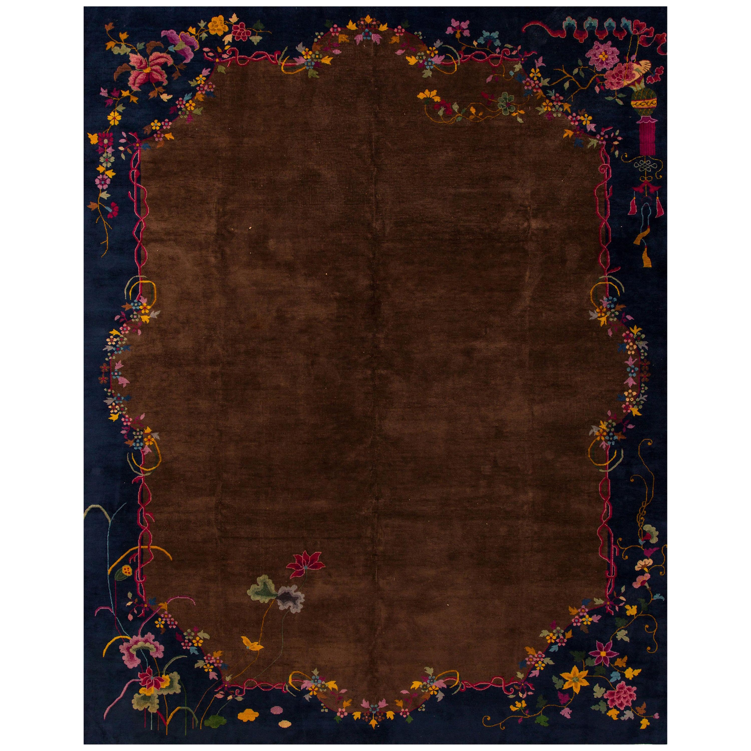 Vintage 1920s Brown and Blue Chinese Art Deco Fette Rug For Sale at ...