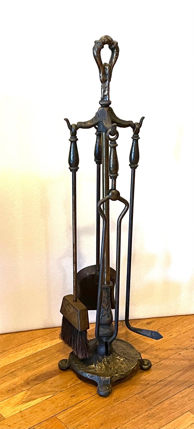 Antique Brutalist Style Fireplace Tools Set in Bronze Patinated Finish ...