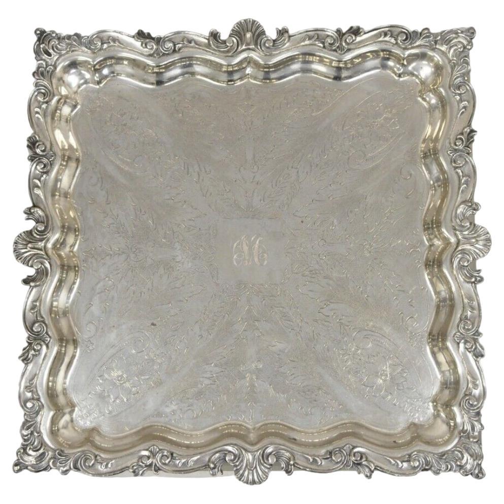 Antique LBS Co English Edwardian Silver Plated Square Platter Tray "C ...