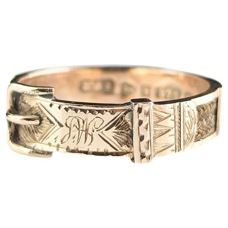 Antique Buckle Mourning Ring, 9k Gold and Hairwork, Victorian For Sale ...