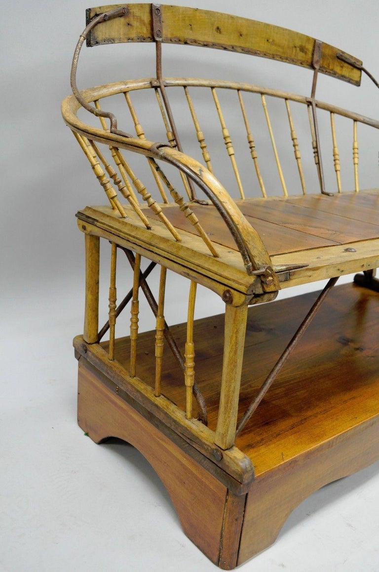 Antique Buggy Bench Hall Seat Sleigh Primitive Folk Art Wagon Wood and ...