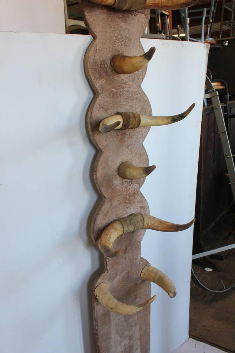 Antique Bull Horn Coat and Umbrella Wall Rack For Sale at 1stDibs