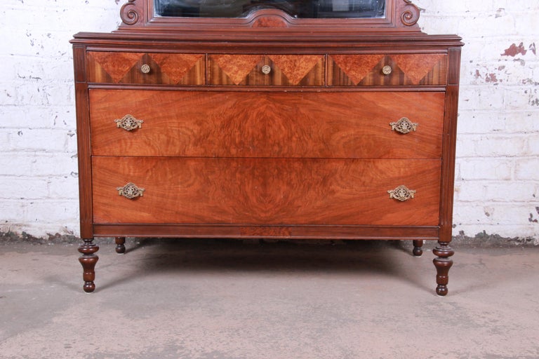 Antique Burled Walnut Dresser with Mirror Attributed to Baker Furniture ...