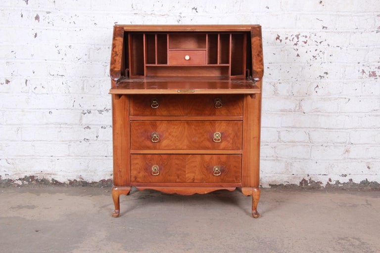 Antique Burled Walnut Drop Front Secretary Desk by Lebus at 1stDibs ...