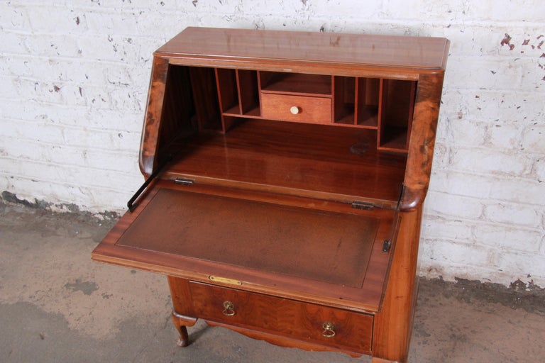 Antique Burled Walnut Drop Front Secretary Desk by Lebus at 1stDibs ...