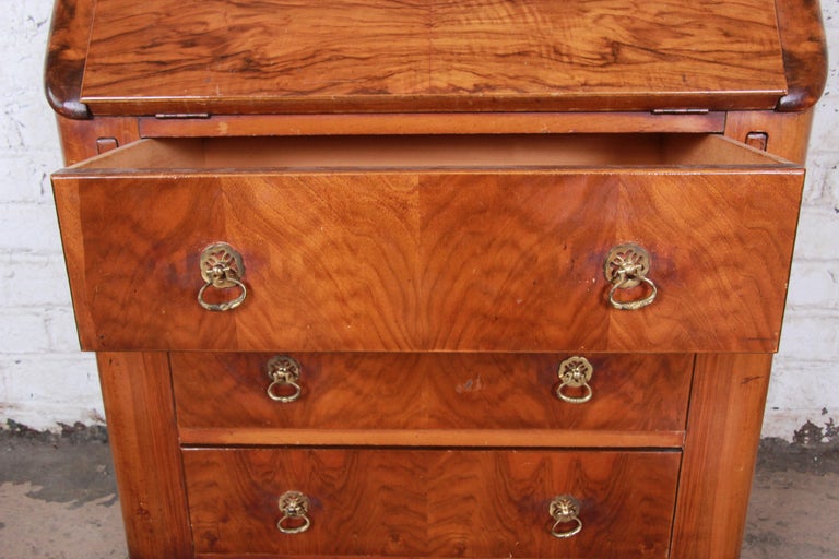 Antique Burled Walnut Drop Front Secretary Desk by Lebus at 1stDibs ...