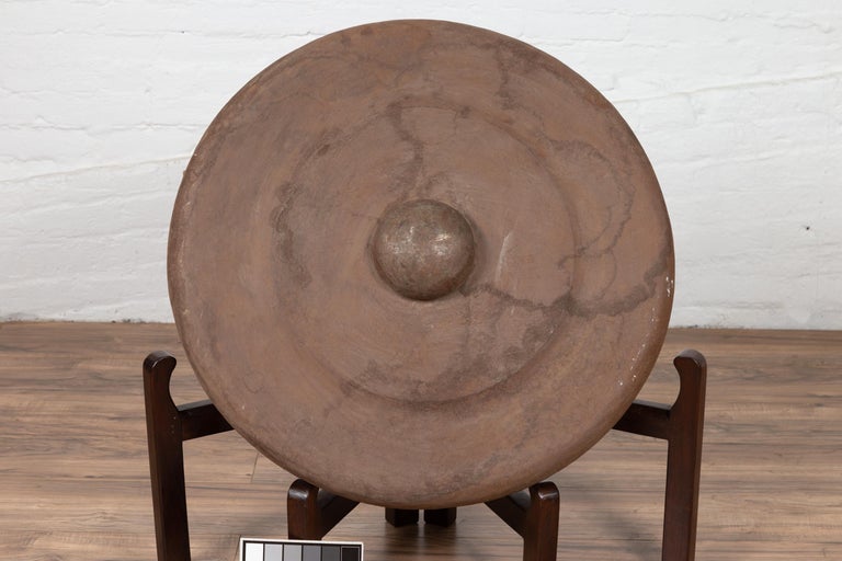 Antique Burmese Bronze Temple Gong with Red Mallet and Raised Center ...
