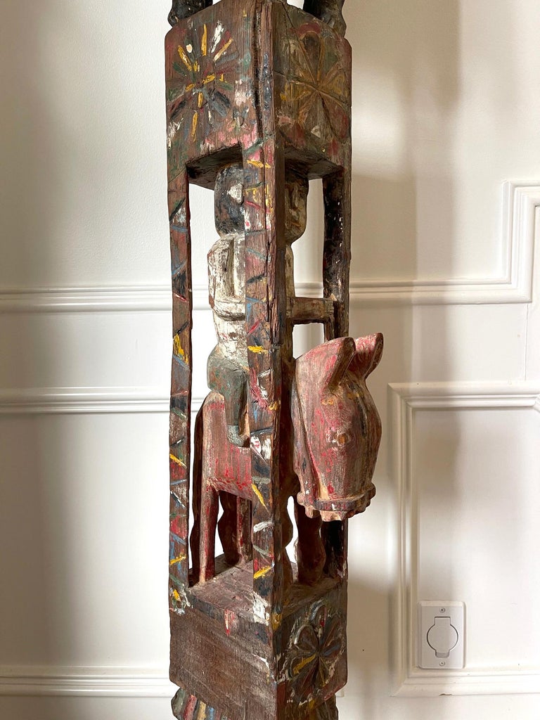 Antique Burmese Carved Architectural Wood Pole For Sale at 1stDibs