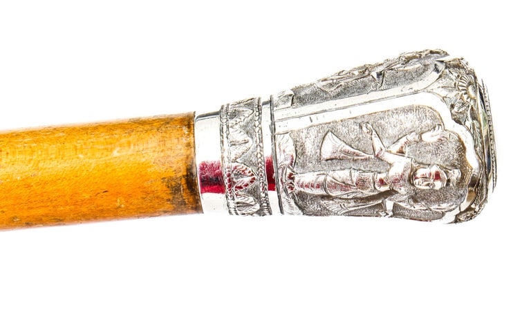 Burmese Silver Walking Stick Cane with Domed Pommel with Deities 19th ...