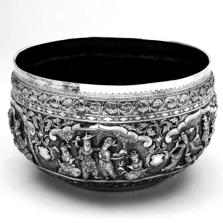Antique Burmese Solid Silver Bowl circa 1900 For Sale at 1stDibs