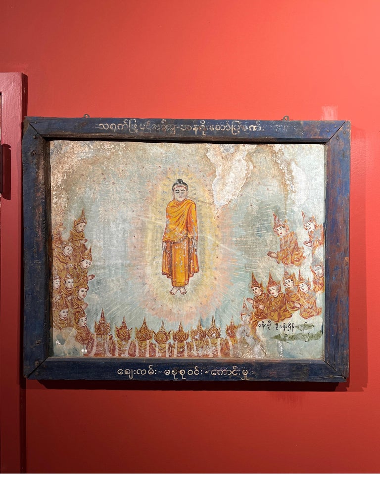 Antique Burmese Temple Painting on Tin For Sale at 1stDibs