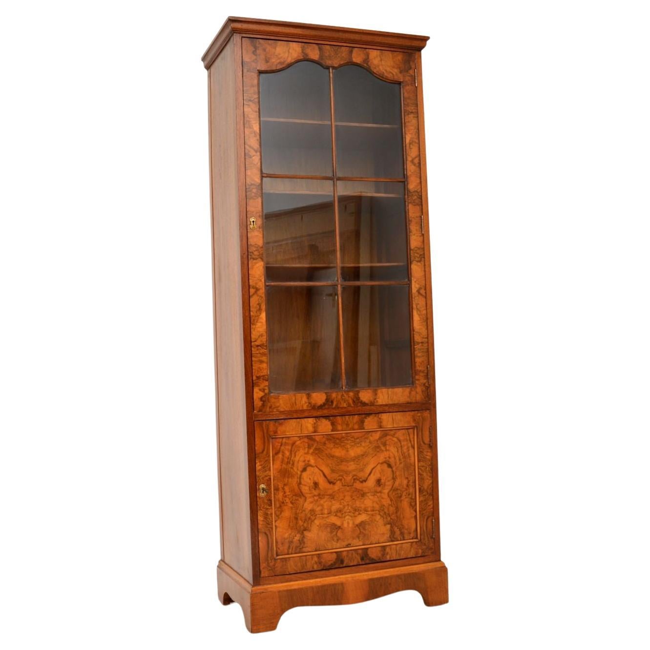 Antique English Victorian Burr Walnut Breakfront Bookcase / Side ...