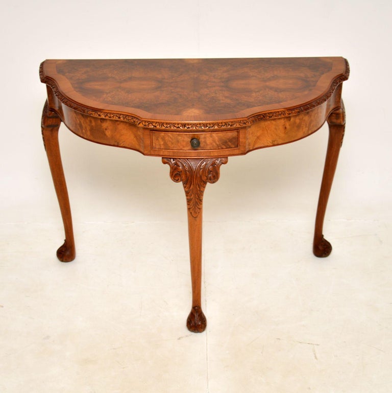 Antique Burr Walnut Console Side Table For Sale at 1stDibs