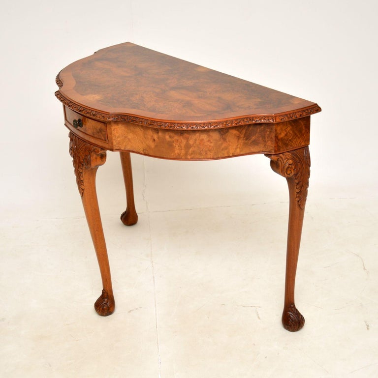 Antique Burr Walnut Console Side Table For Sale at 1stDibs