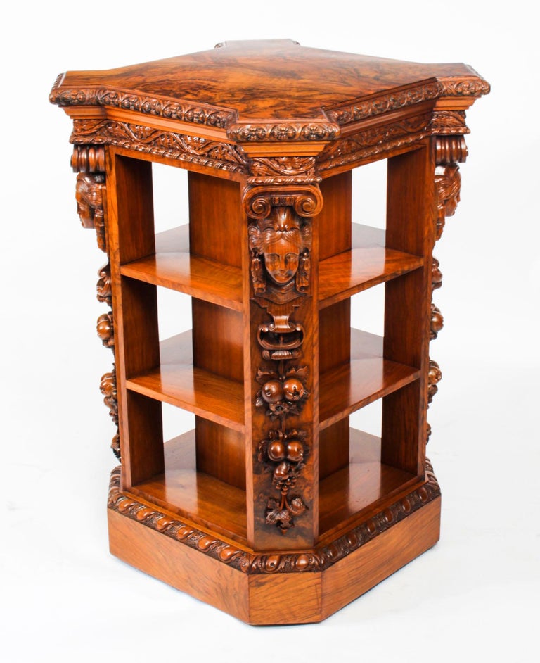 Antique Burr Walnut Freestanding Library Bookcase After Gillows Early ...