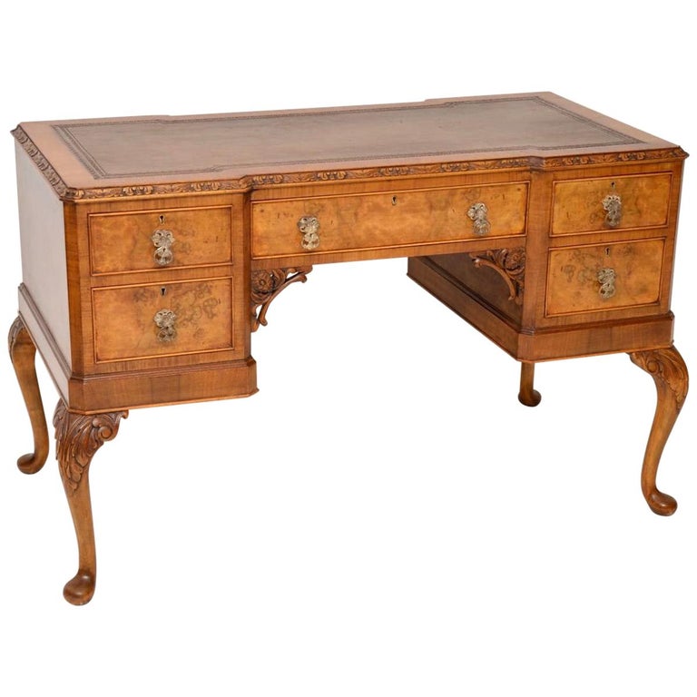 Antique Burr Walnut Leather Top Desk at 1stDibs