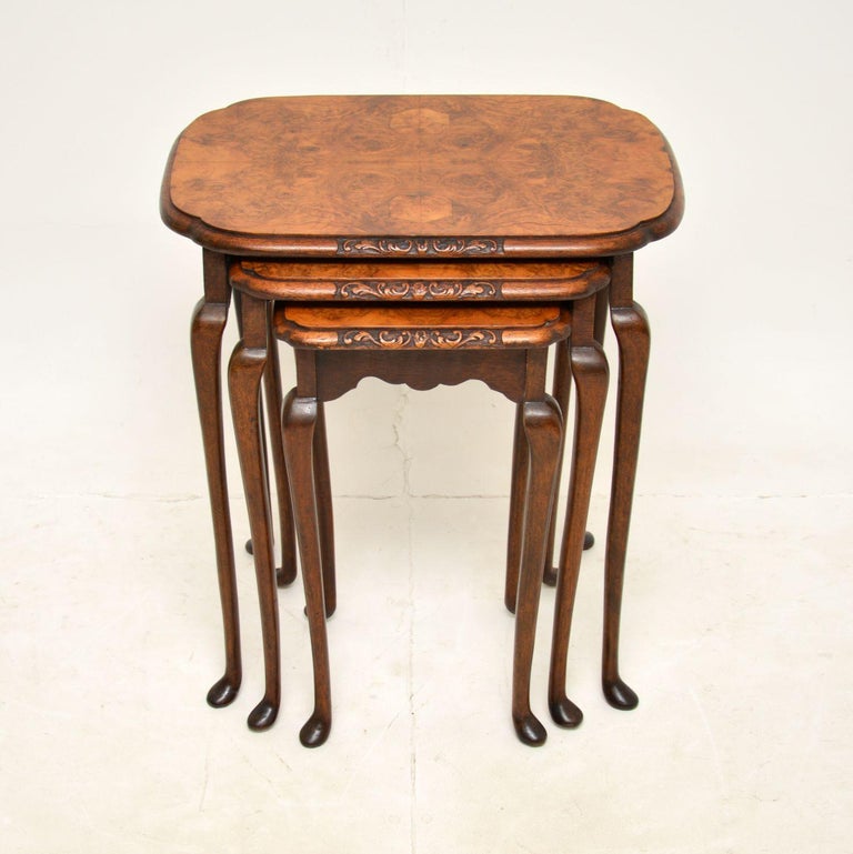 Antique Burr Walnut Nest of Three Tables For Sale at 1stDibs