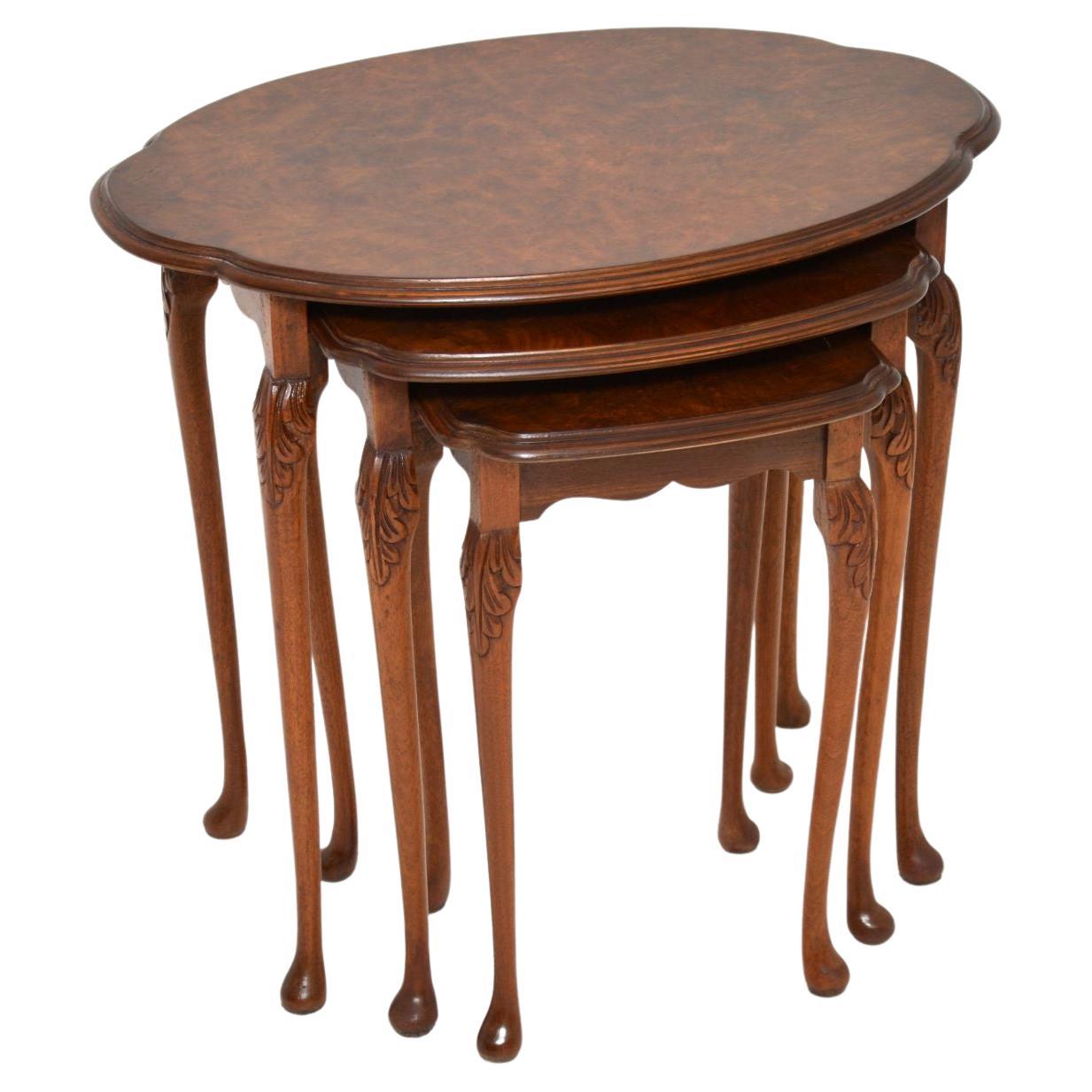 Antique Burr Walnut Nest of Three Tables at 1stDibs
