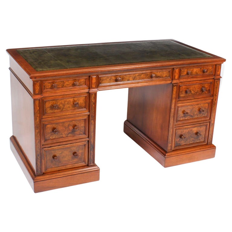 Antique Burr Walnut Pedestal Desk by Gillow and Co 19th Century For ...